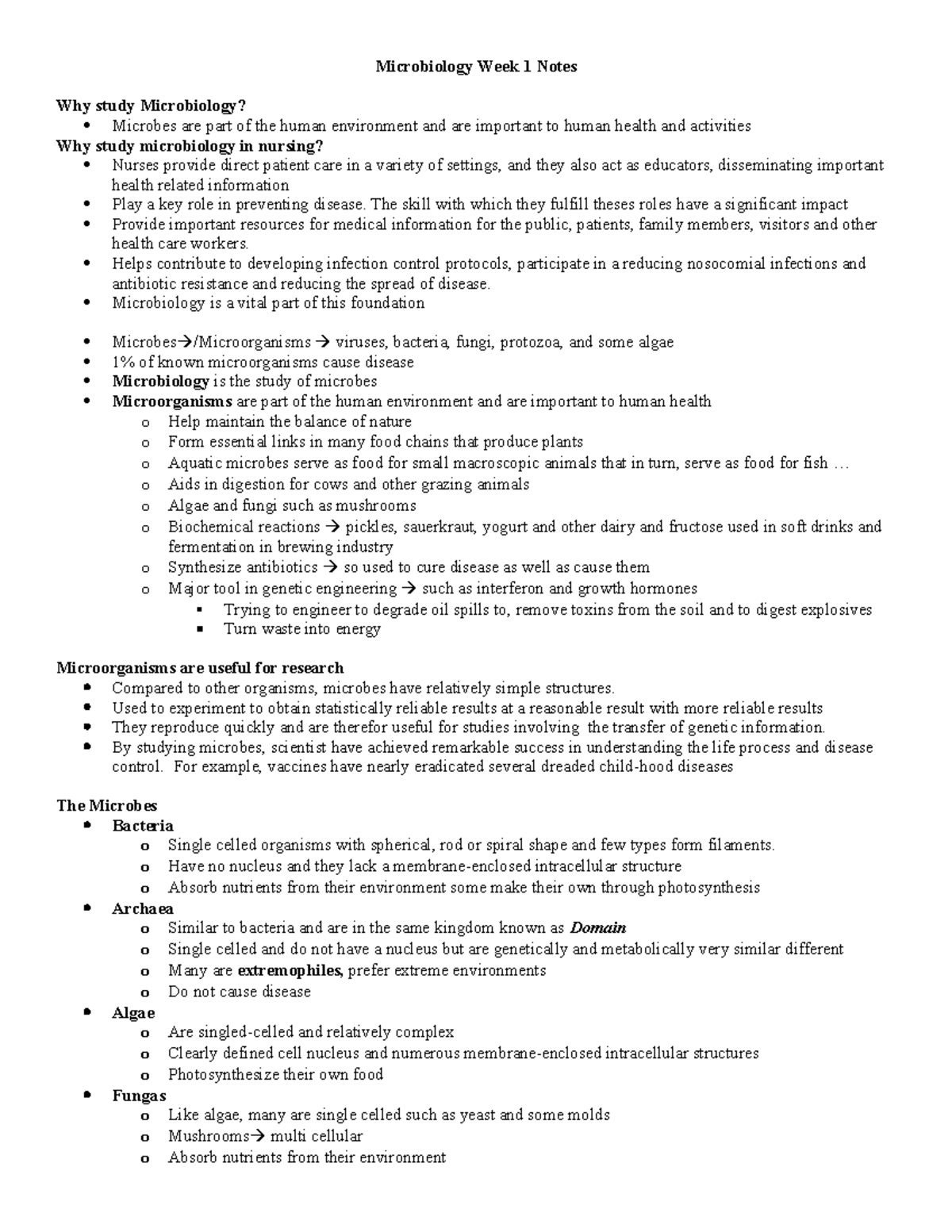 Micro week 1 notes - Microbiology Week 1 Notes Why study Microbiology ...
