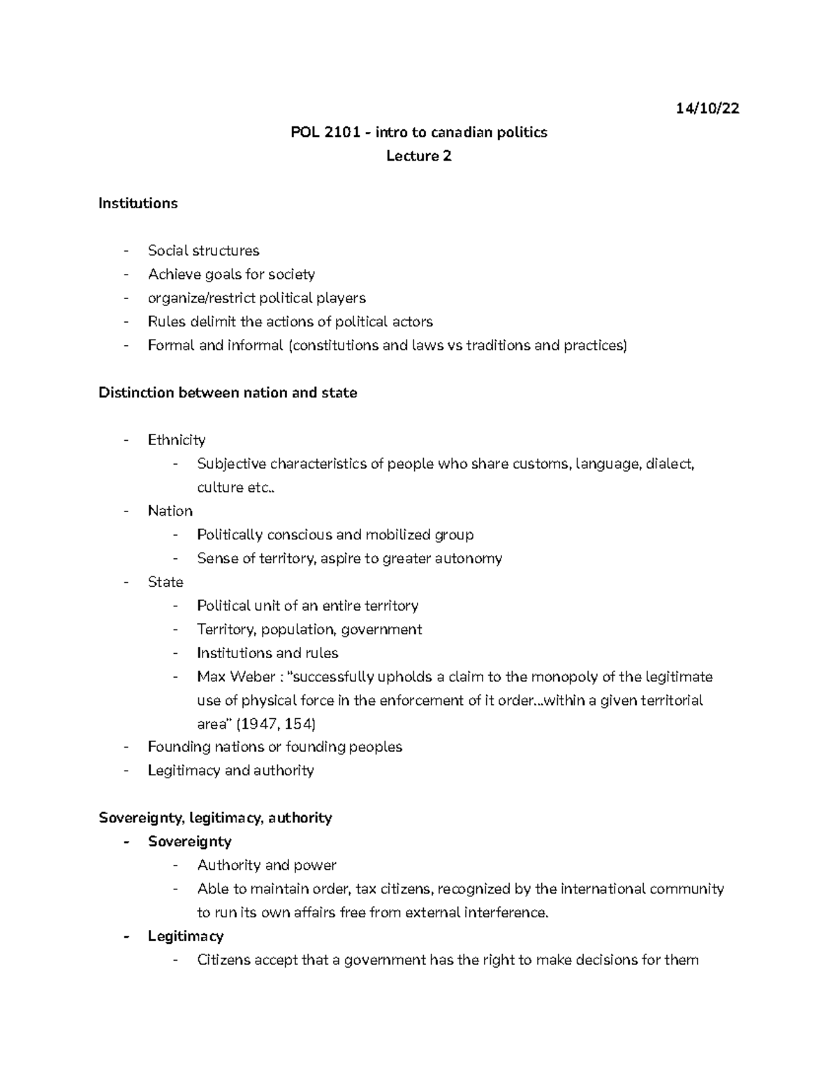 POL 2101 - University of Ottawa - POL 2101 - 14/10/ POL 2101 - intro to canadian politics ...