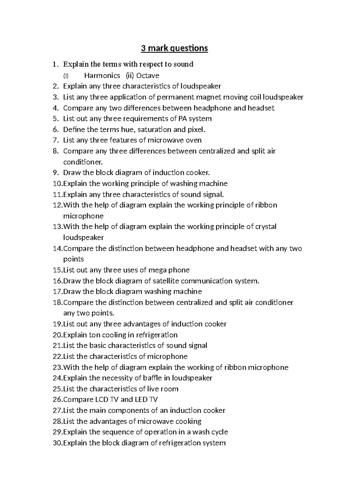 Important questions 2 - Notes - 3 mark questions Explain the terms with ...