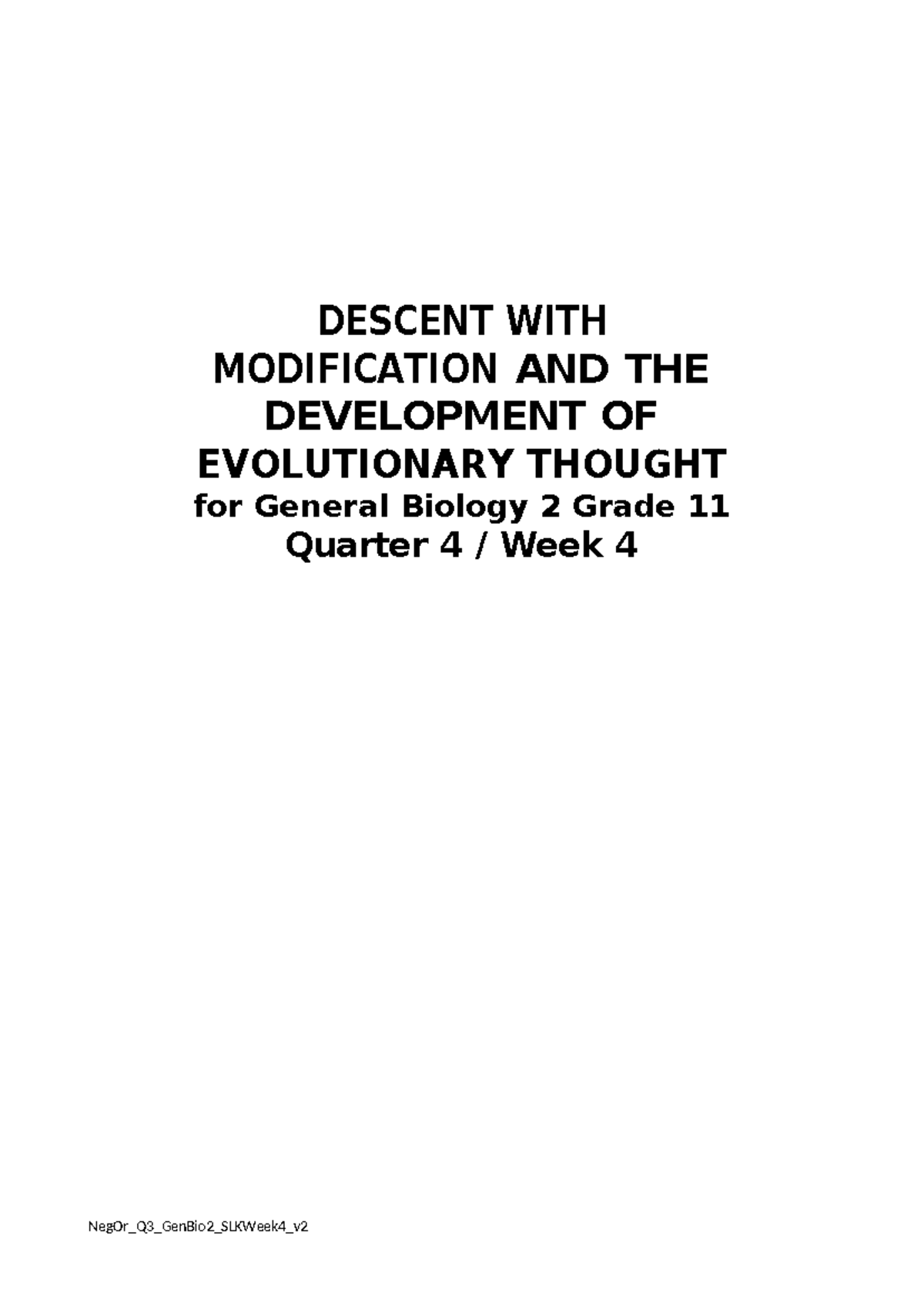 Week 4 gen bio - ASSIGMENT - DESCENT WITH MODIFICATION AND THE ...
