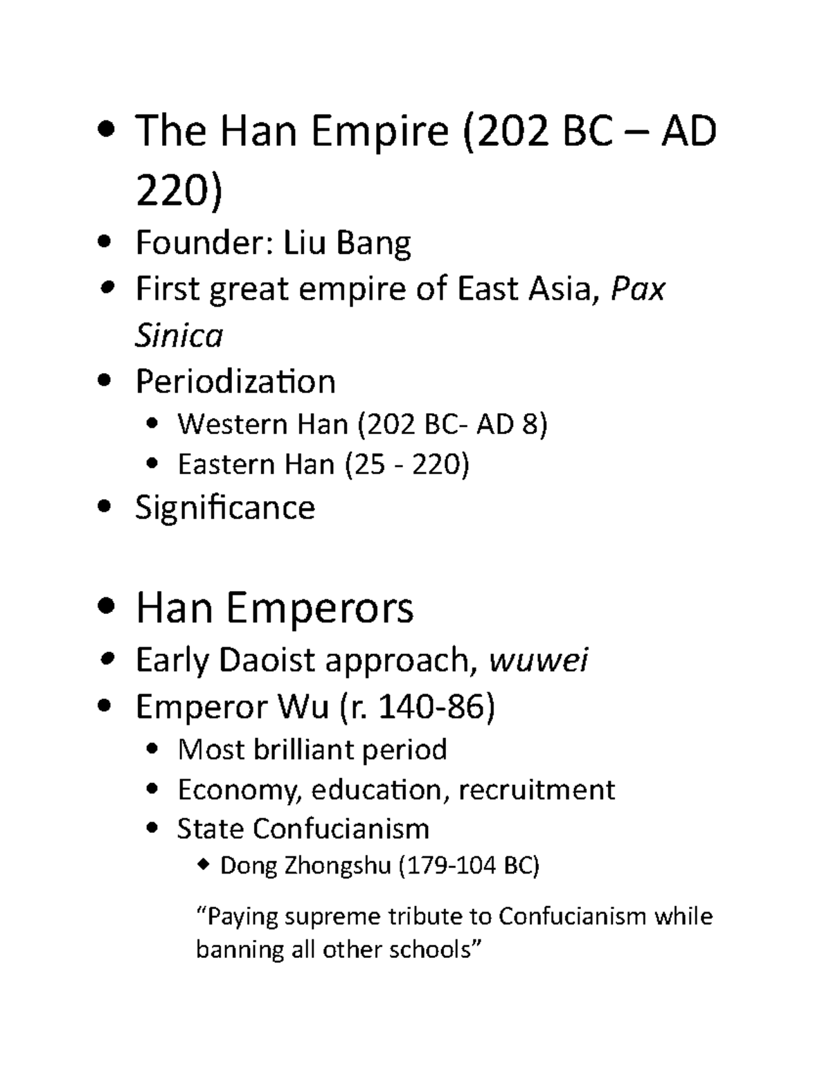 The Han Empire - Professor Hu talked about the culture and how society ...