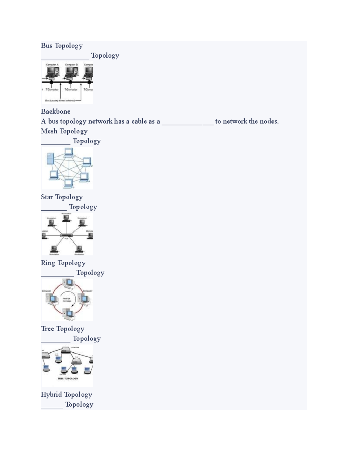 Topology 1 - practice materials - Bus Topology _____________ Topology ...