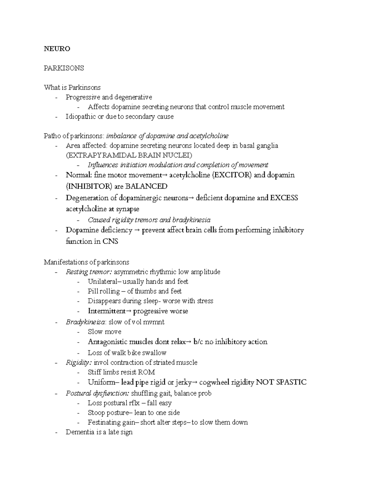 Neuro content patho - NEURO PARKISONS What is Parkinsons - Progressive ...