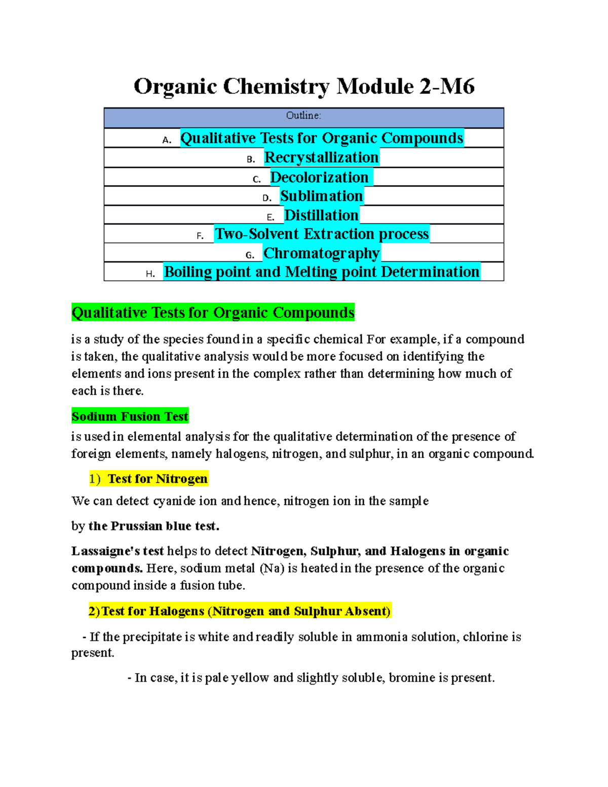 Organic Chemistry Module 2-6 - Organic Chemistry Module 2-M Qualitative ...