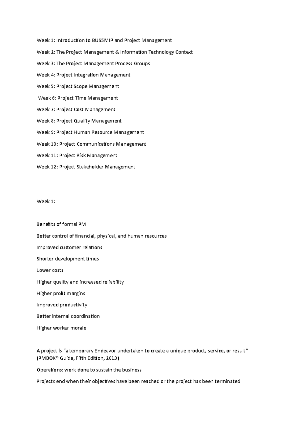 MIP FInal study notes - Week 1: Introduction to BUS5MIP and Project ...