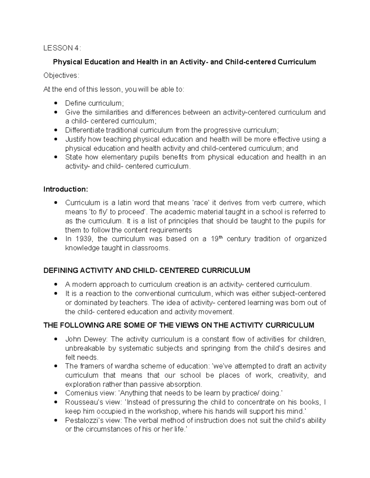 Lesson-4 - LESSON 4: Physical Education and Health in an Activity- and ...