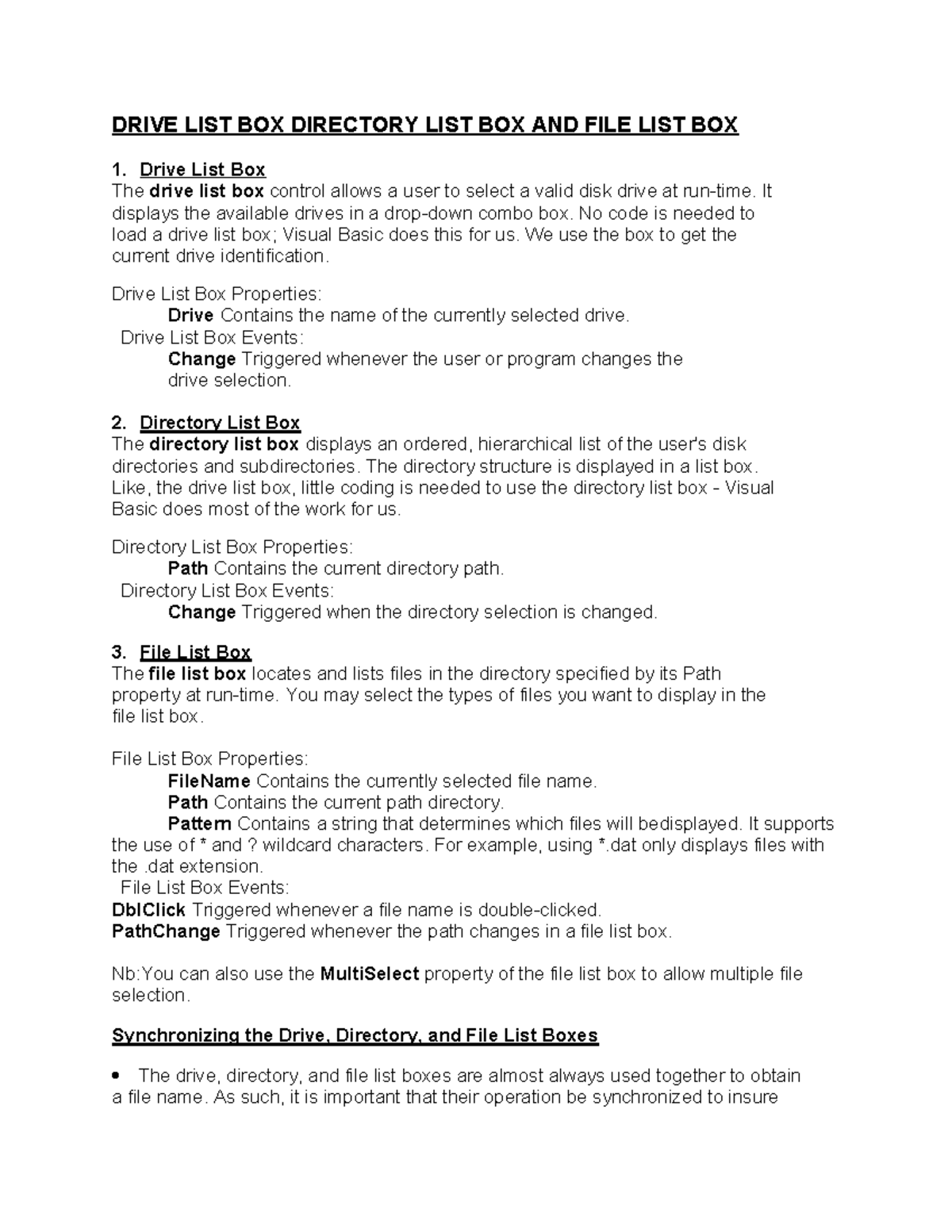 Lesson 9 Drive ,directory and file LBox - DRIVE LIST BOX DIRECTORY LIST BOX AND FILE LIST BOX ...