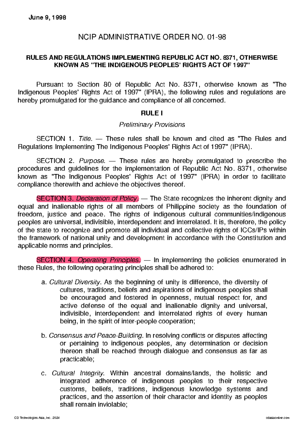 Rules and Regulations Implementing The Indigenous Peoples' Rights Act ...