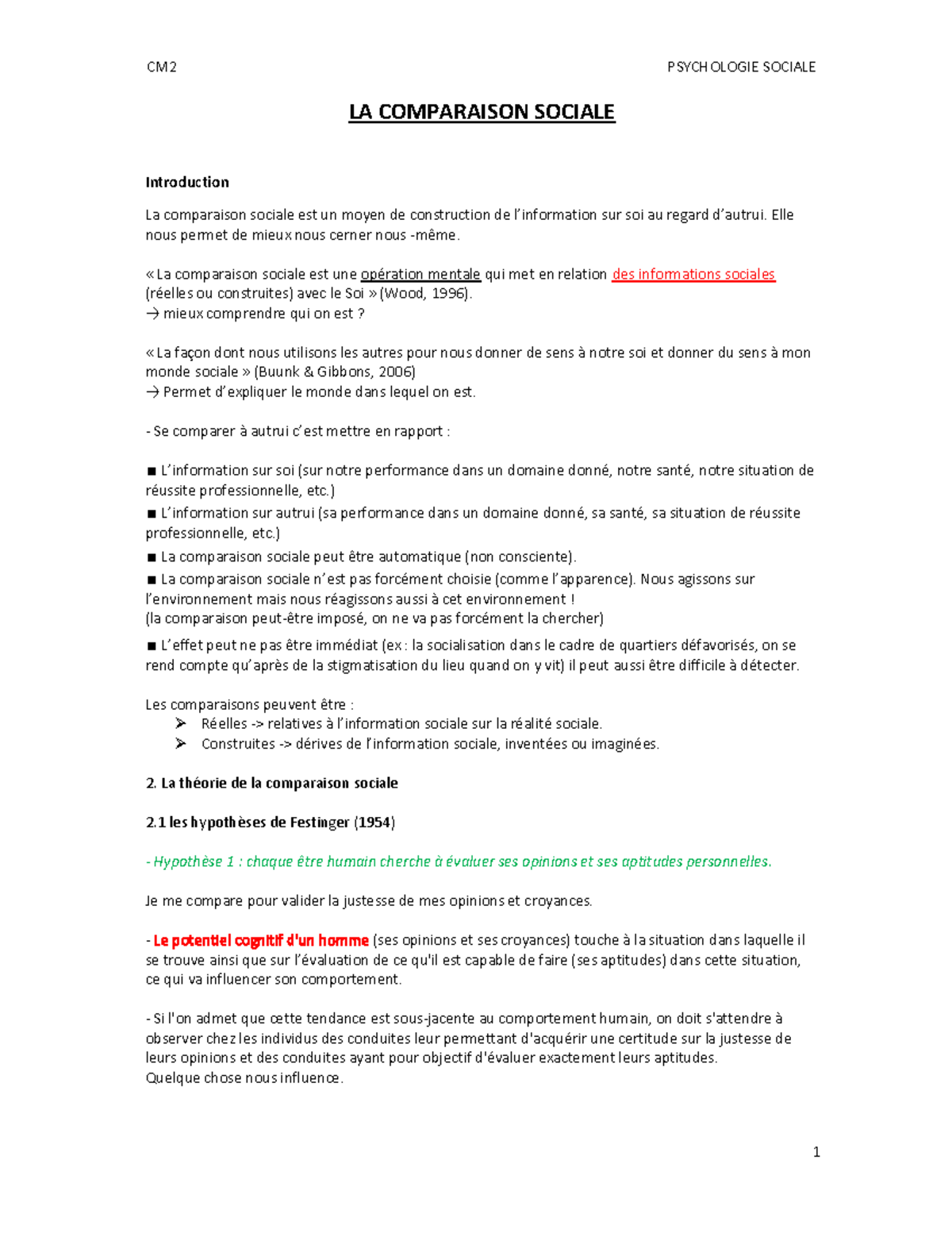 CM2 Psychologie Sociale - LA COMPARAISON SOCIALE Introduction La ...