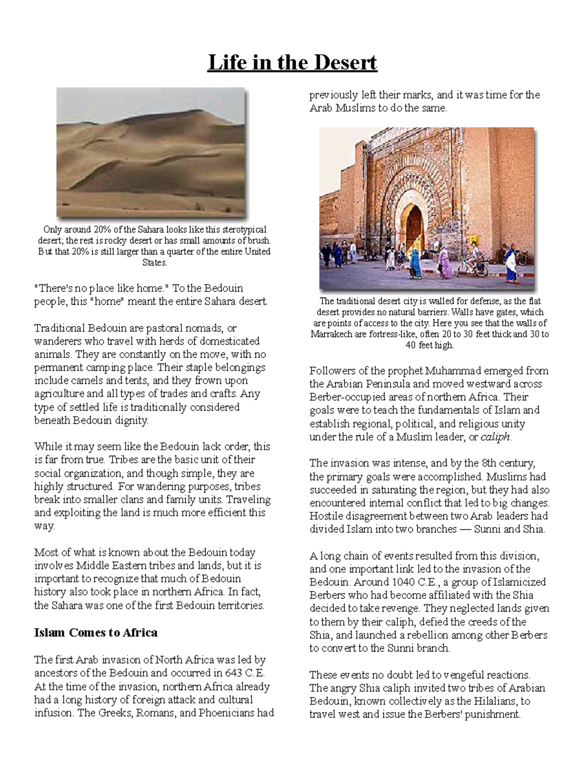 Informational Reading Text Ancient Africa Lifeinthe Desert No Prep-1 ...