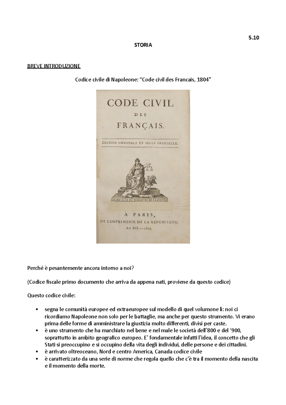 Storia Contemporanea - 5. STORIA BREVE INTRODUZIONE Codice civile di ...