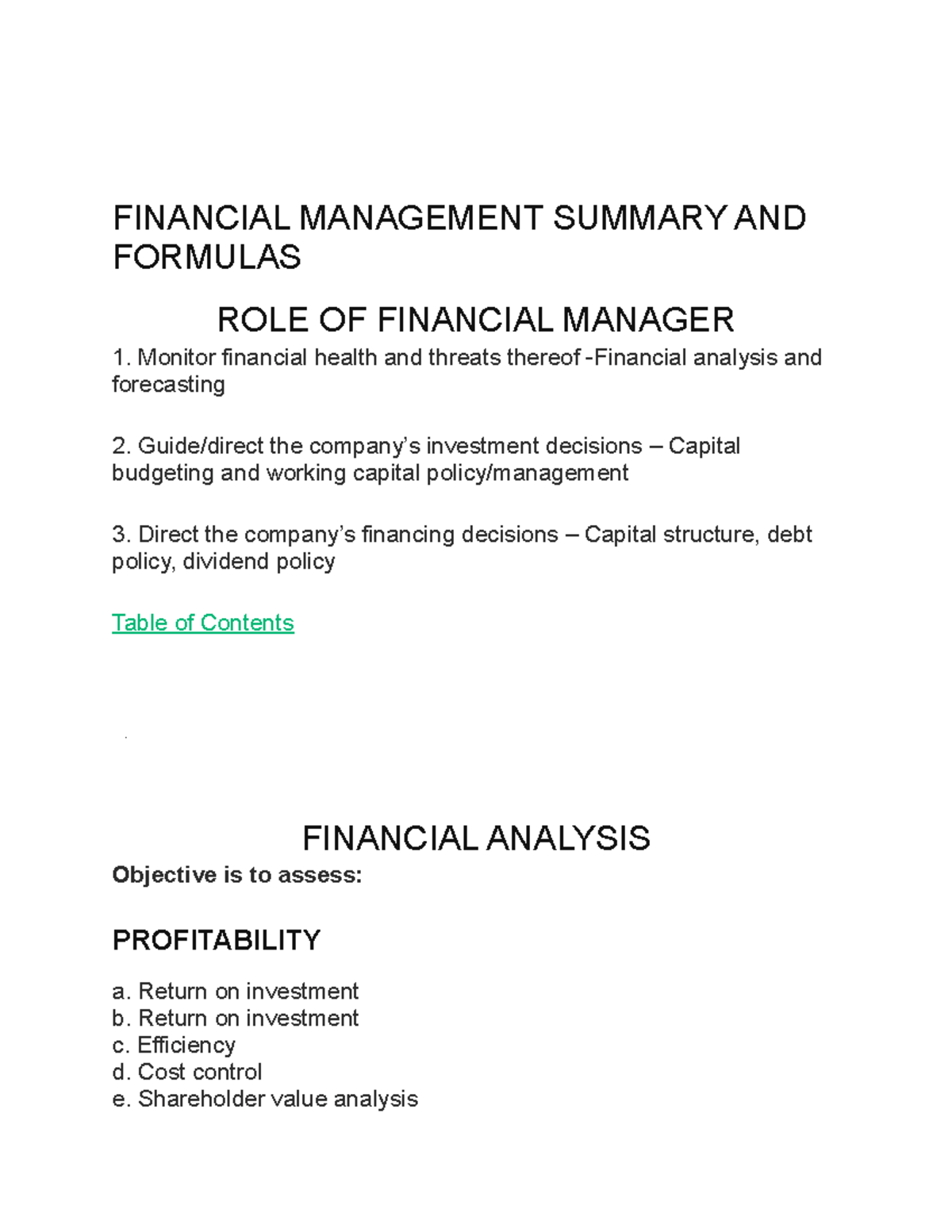 Financial management summary and formulasTestbanks - FINANCIAL ...