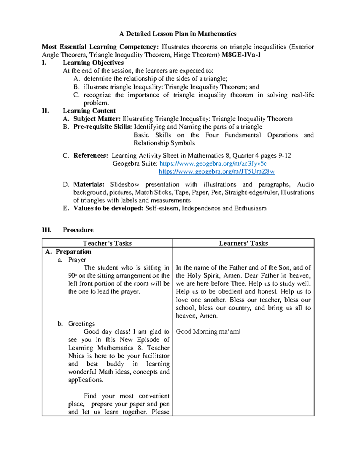 A Detailed Lesson Plan In Mathematics M Bucad A Detailed Lesson Plan