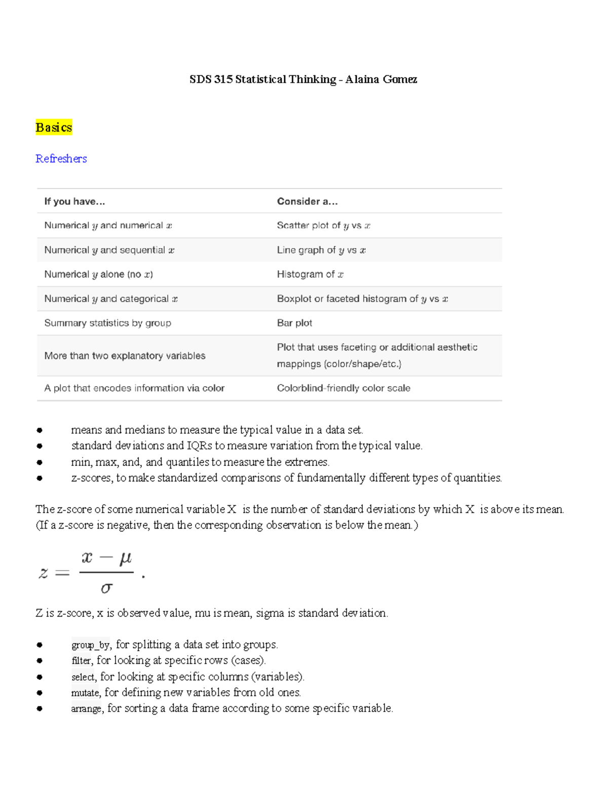 SDS 315 - SDS315 Notes. - SDS 315 Statistical Thinking - Alaina Gomez ...