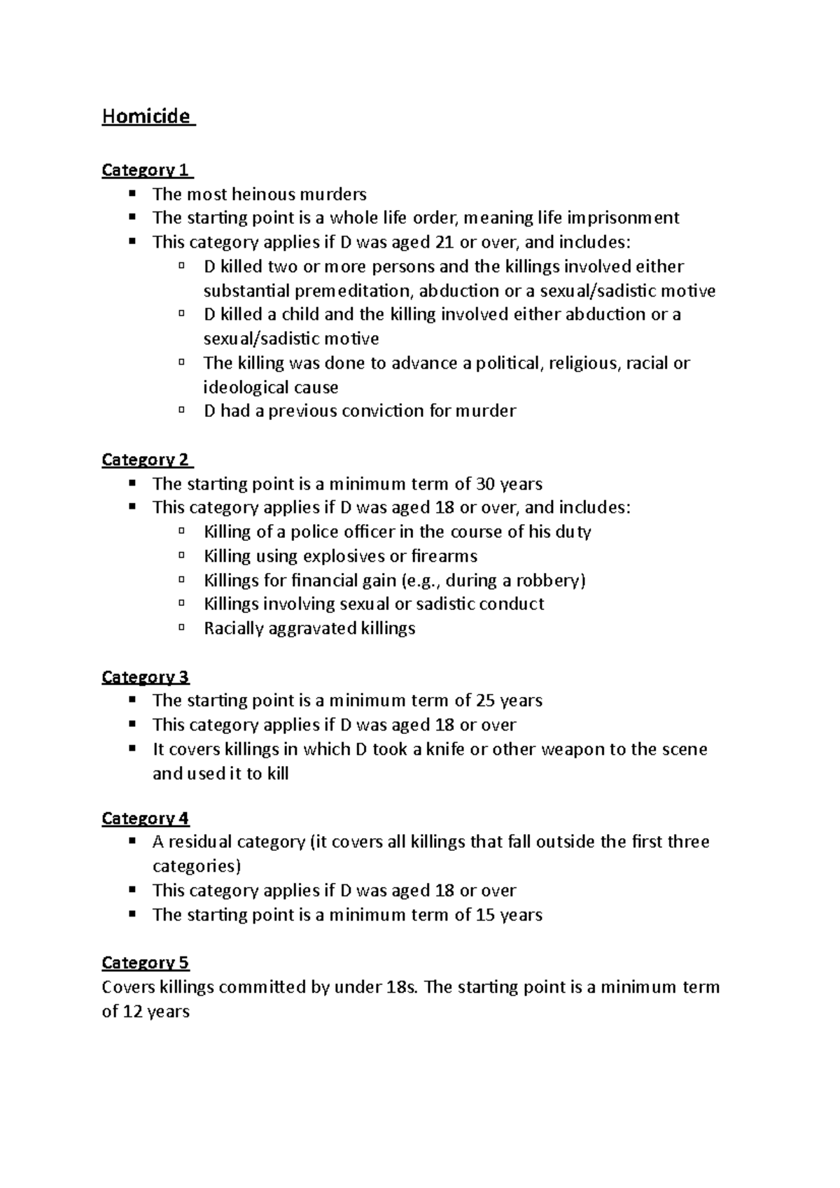 Homocide parts 1-4 - Definition - Homicide Category 1 § The most ...