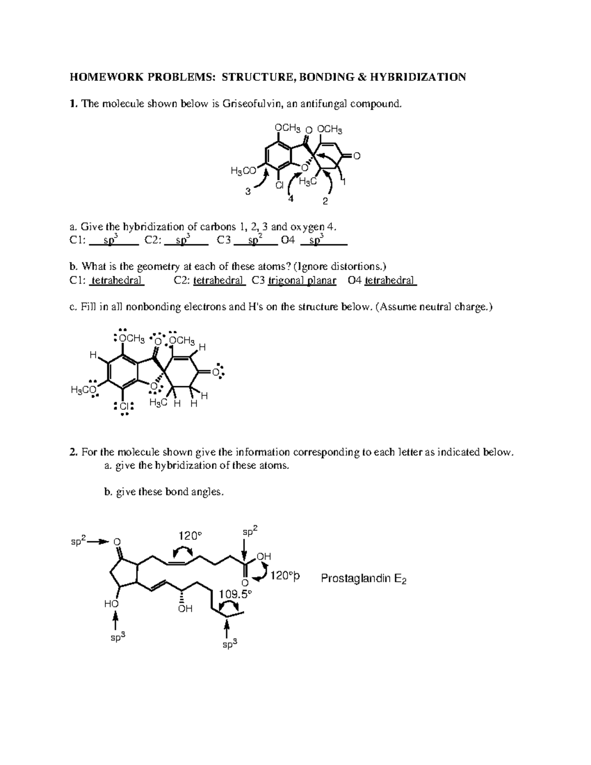 KEY HW 1 Structure&Bonding(1) - HOMEWORK PROBLEMS: STRUCTURE, BONDING ...