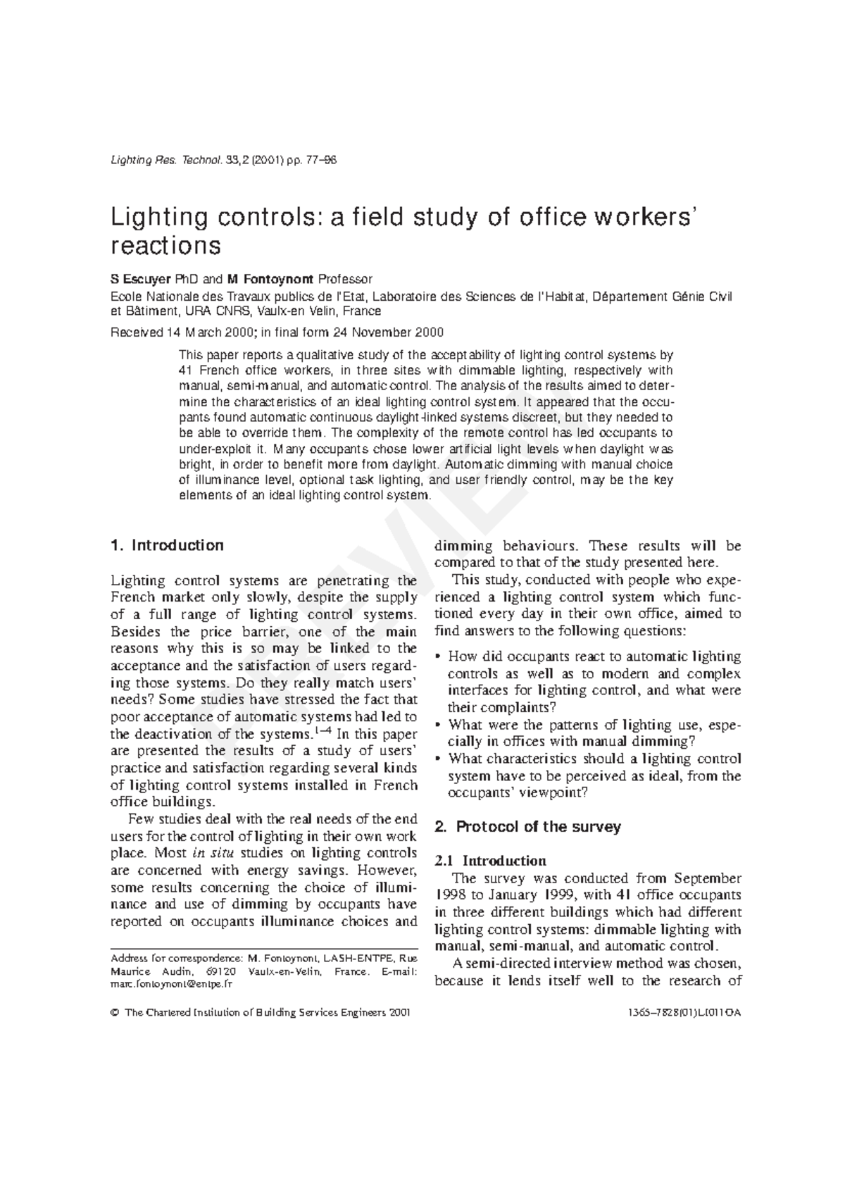 Lighting controls a field study of office workers’ reactions - 1. Introduction Lighting control ...