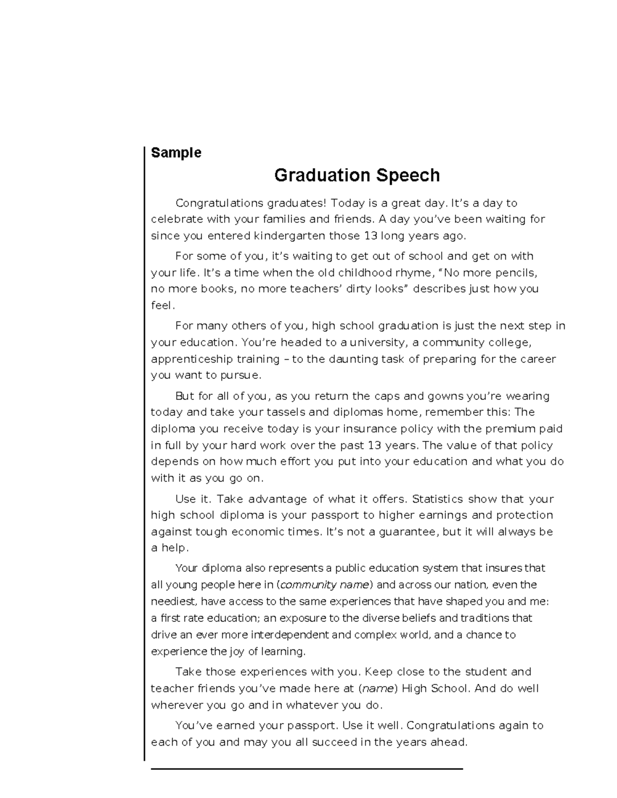 Graduation speech example 01 - Sample Graduation Speech Congratulations ...