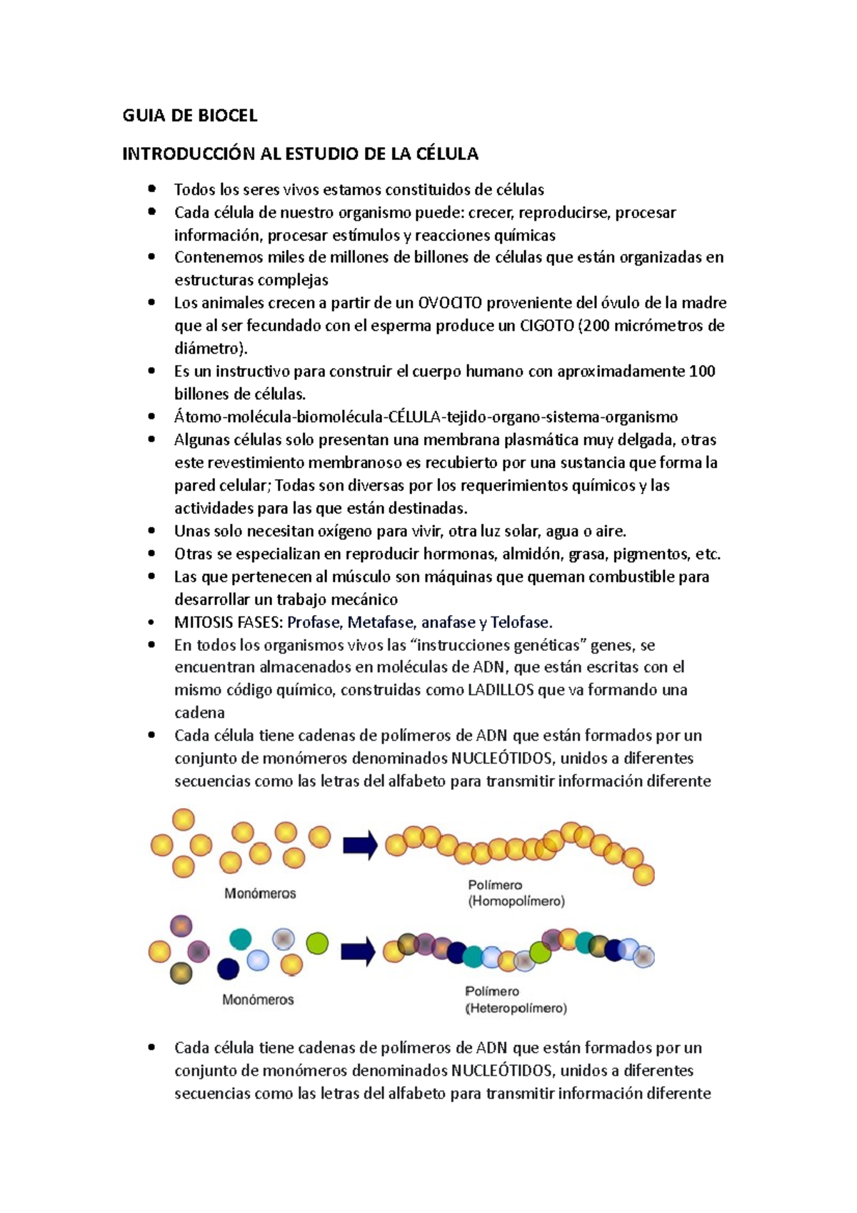 Biocel - guia de examen - GUIA DE BIOCEL INTRODUCCIÓN AL ESTUDIO DE LA ...