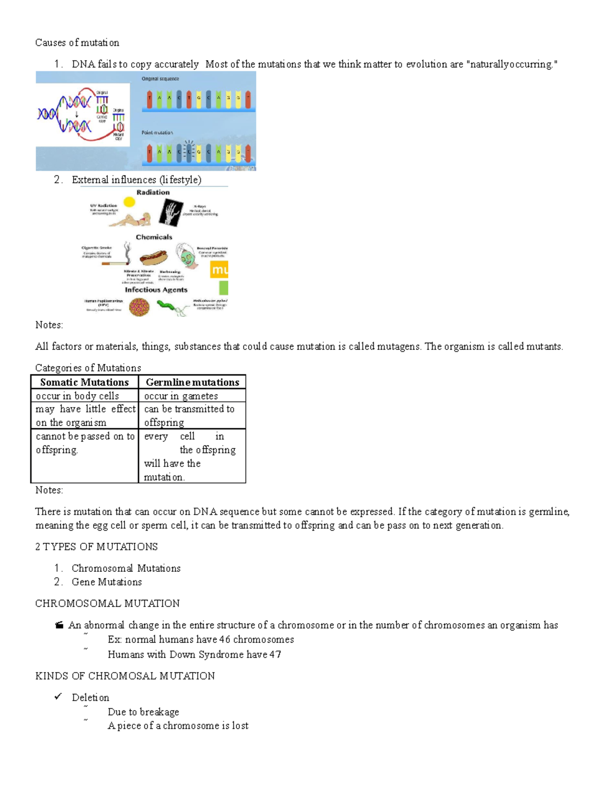 Kinds OF Chromosal Mutation - Causes of mutation DNA fails to copy ...