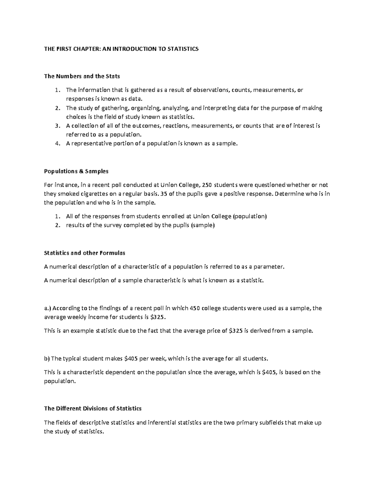 THE First Chapter AN Introduction TO Statistics - THE FIRST CHAPTER: AN ...