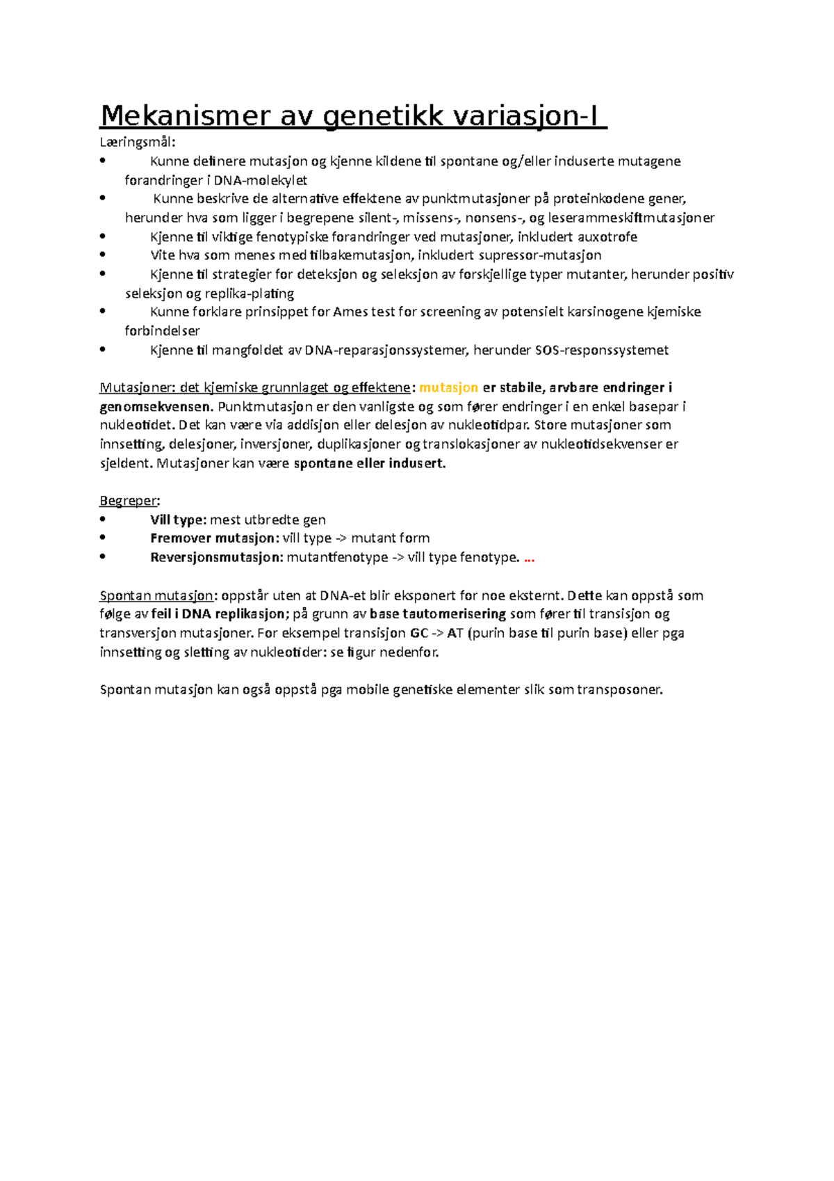 Mekanismer av genetikk variasjon I+II - Mekanismer av genetikk ...