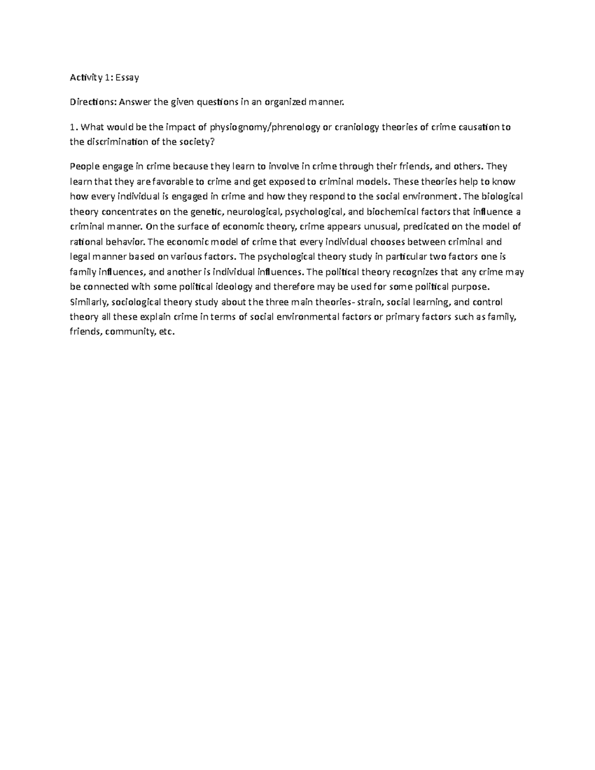 Activity-1 - asda - Activity 1: Essay Directions: Answer the given ...