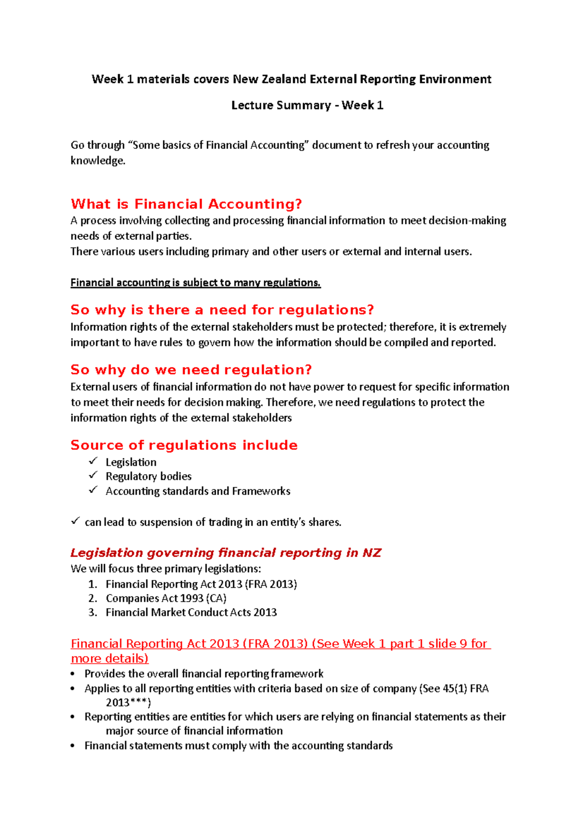 Week 1 Lecture Note - Week 1 materials covers New Zealand External ...