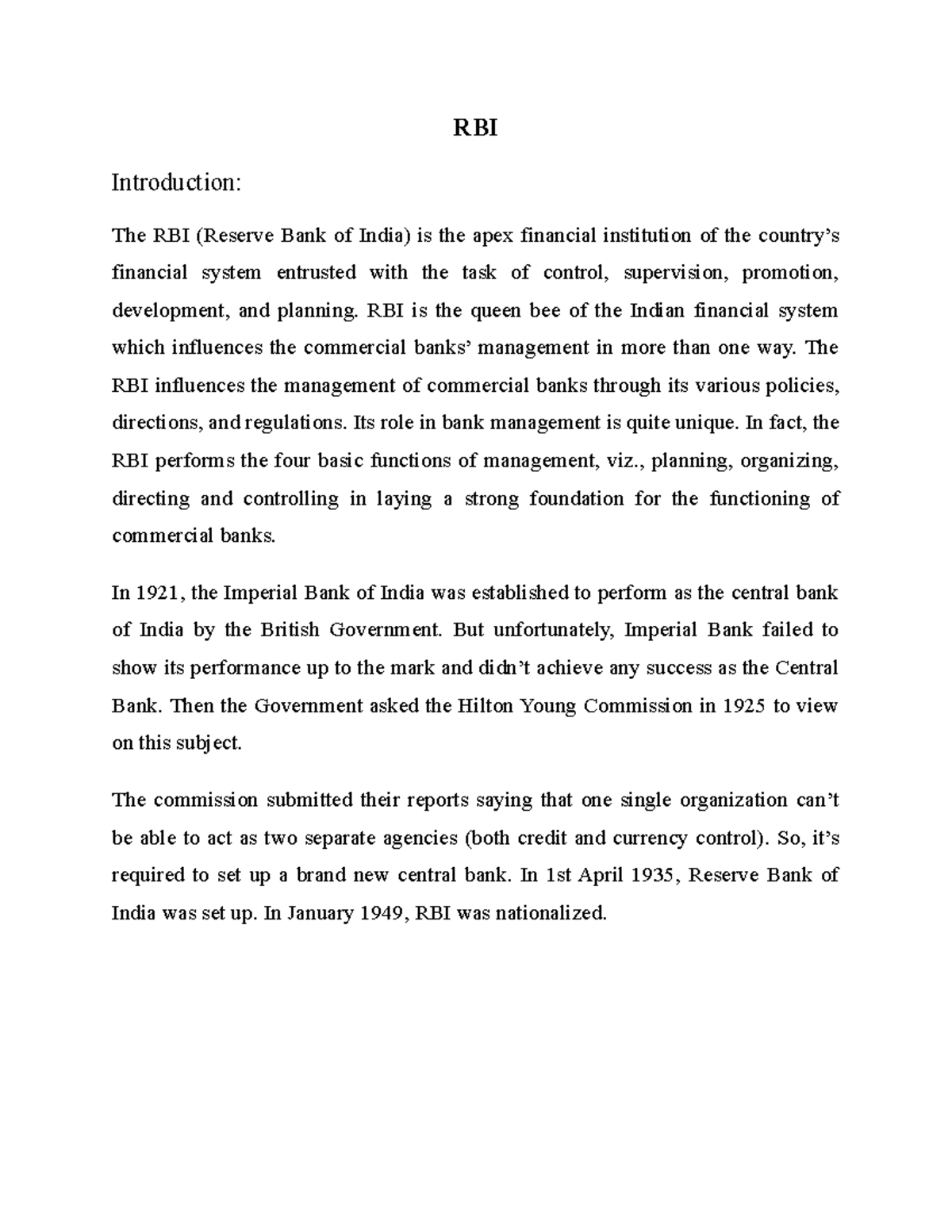 RBI (Autosaved) - RBI Introduction: The RBI (Reserve Bank of India) is ...
