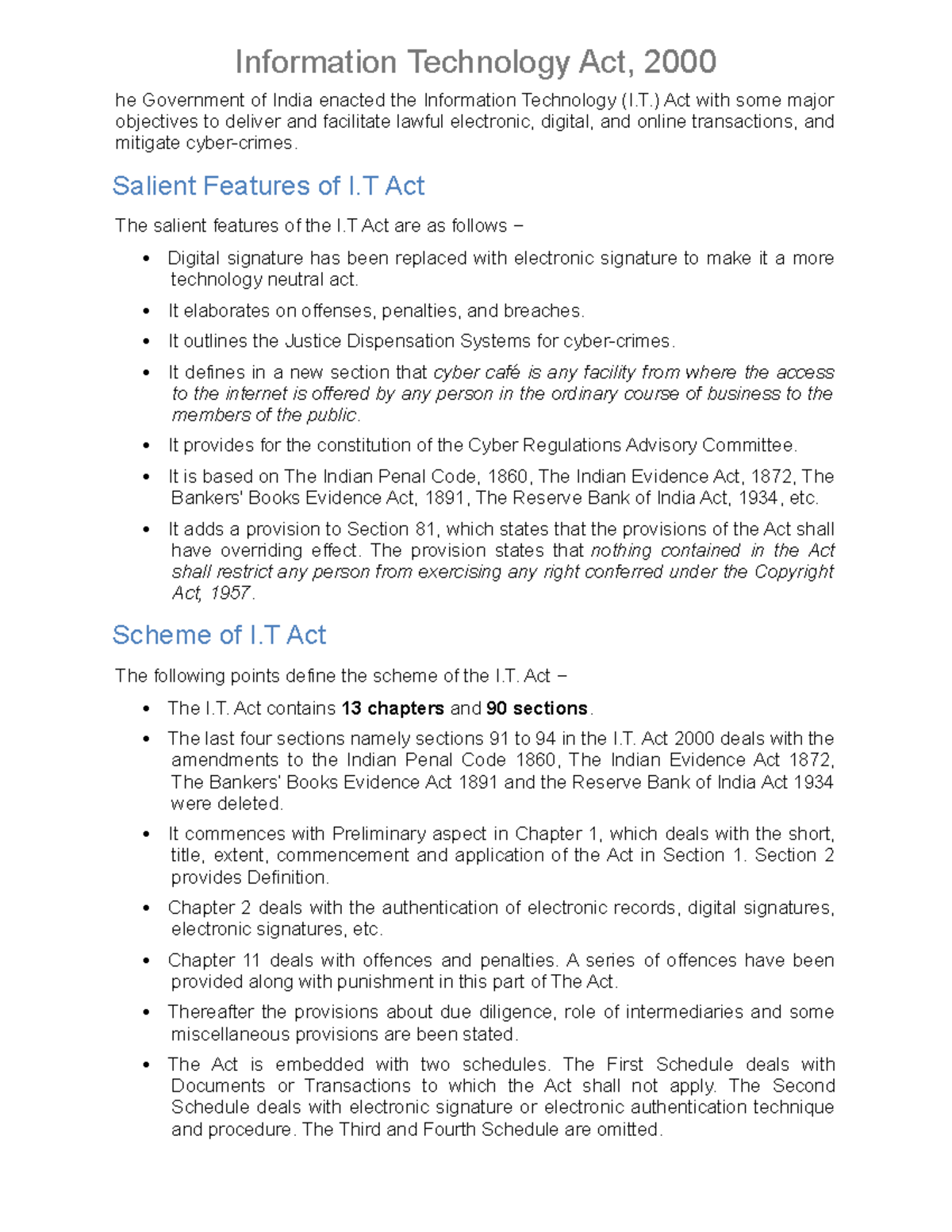 Cyber Law Information Technology Act 2000 Information Technology Act ...