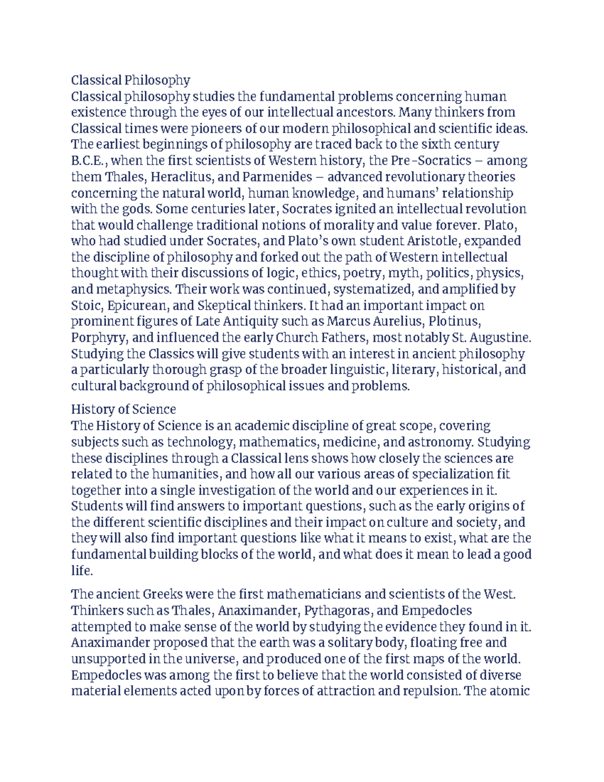 Ancient Philosophy Notes - Classical Philosophy Classical philosophy ...