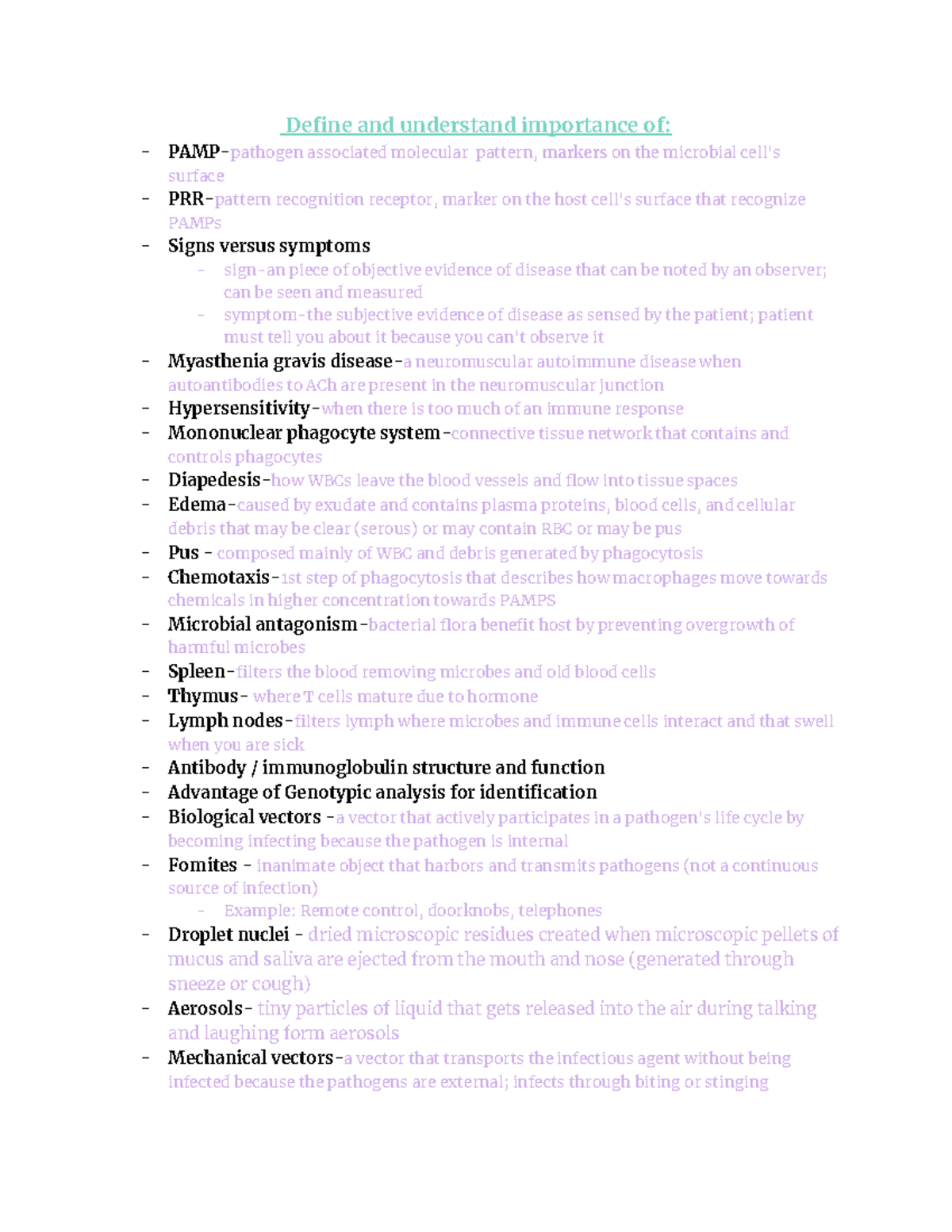 Microbiology Study Guide 3 - Deûne and understand importance of: PAMP ...
