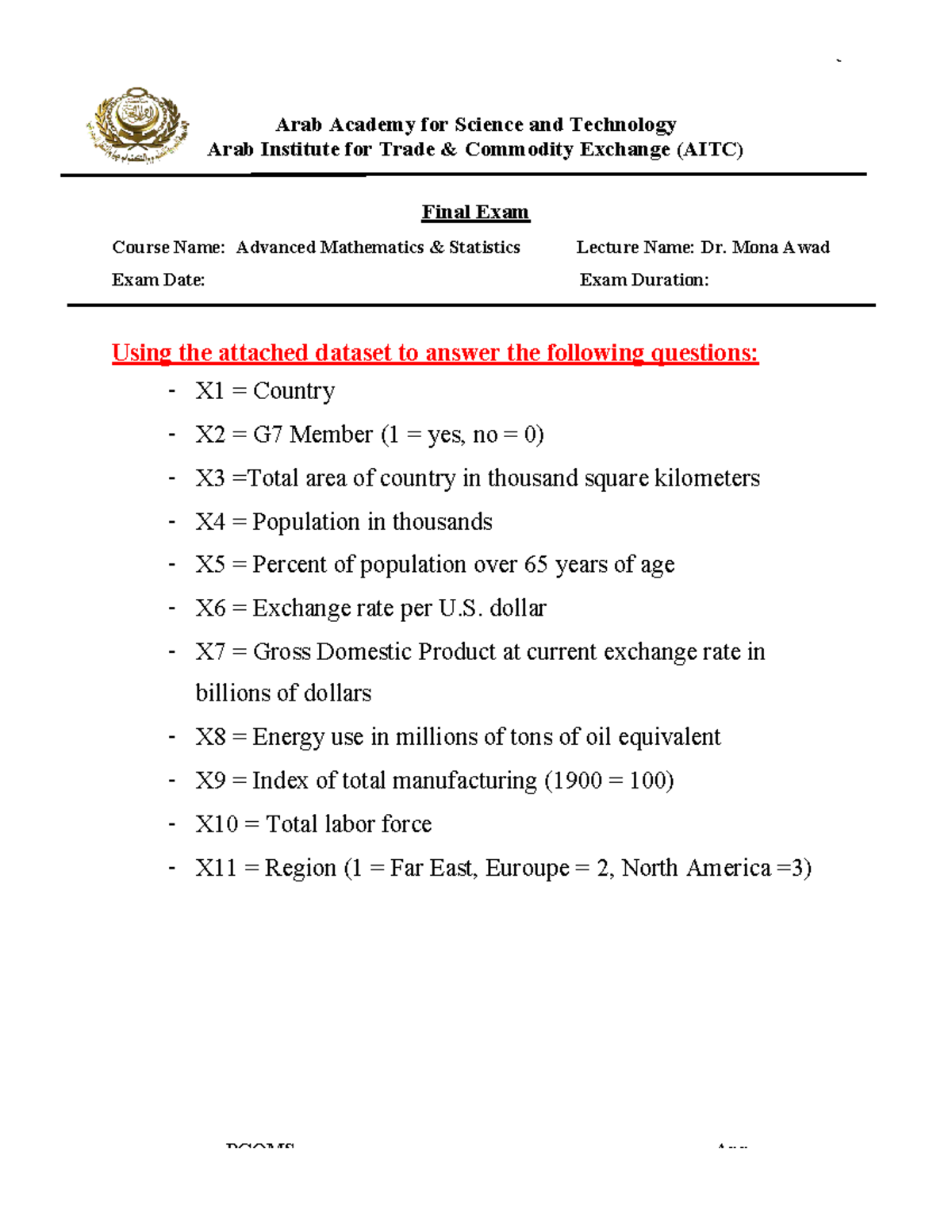 Exam Forms 8 - answer - Arab Academy for Science and Technology Arab ...