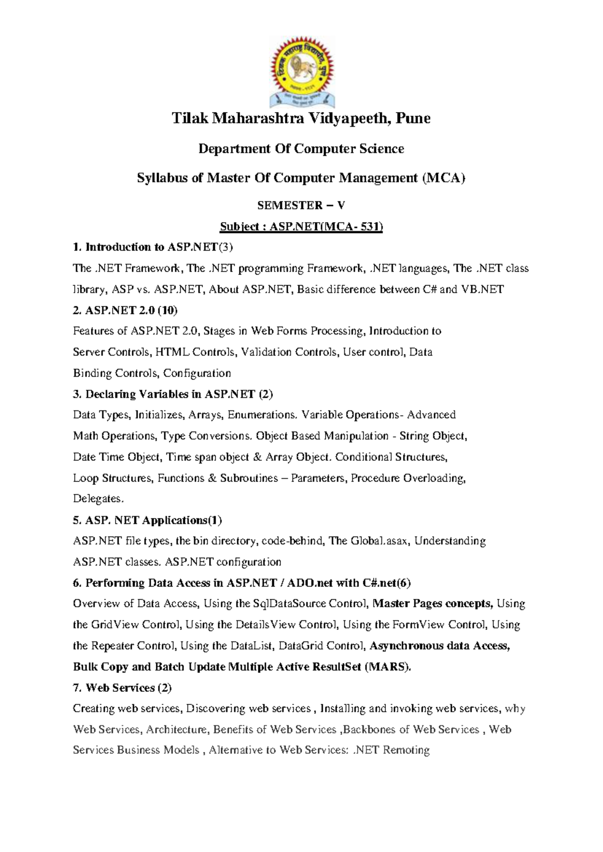 MCAYear 3Sem5Syllabus - Department Of Computer Science Syllabus of ...