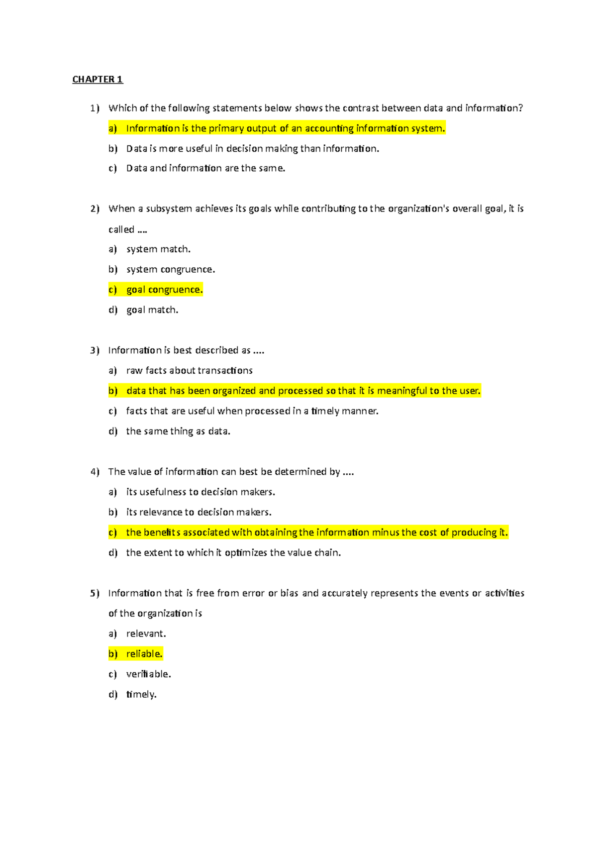AIS615 Chapter 1 - Exercises - CHAPTER 1 Which of the following statements below shows the ...