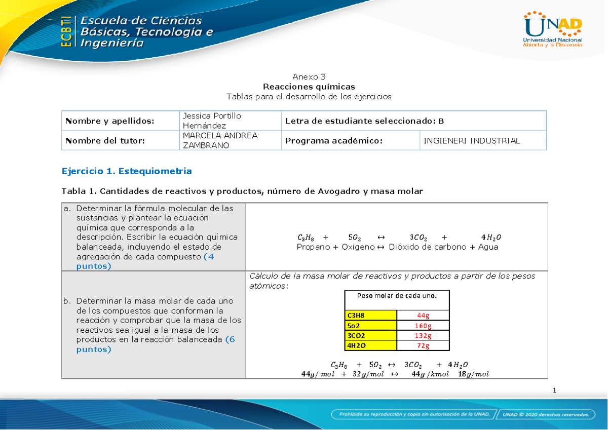 Unidad 3 - Tarea 4 - Reacciones Químicas.pdf- Jessica Portillo - Anexo 3 Reacciones químicas ...