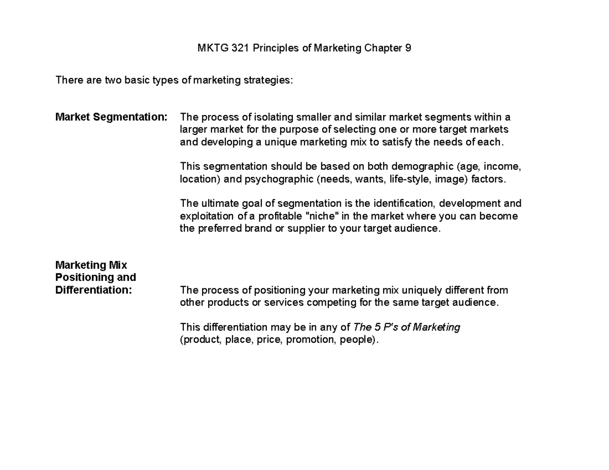 321 Marketing Principles Chapter 9 - MKTG 321 Principles of Marketing ...