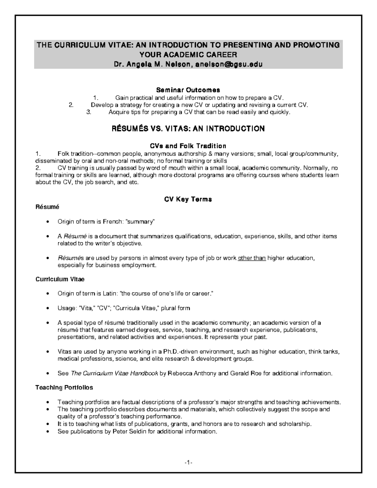 Curriculum vitae intro to presenting and promoting - THE CURRICULUM ...