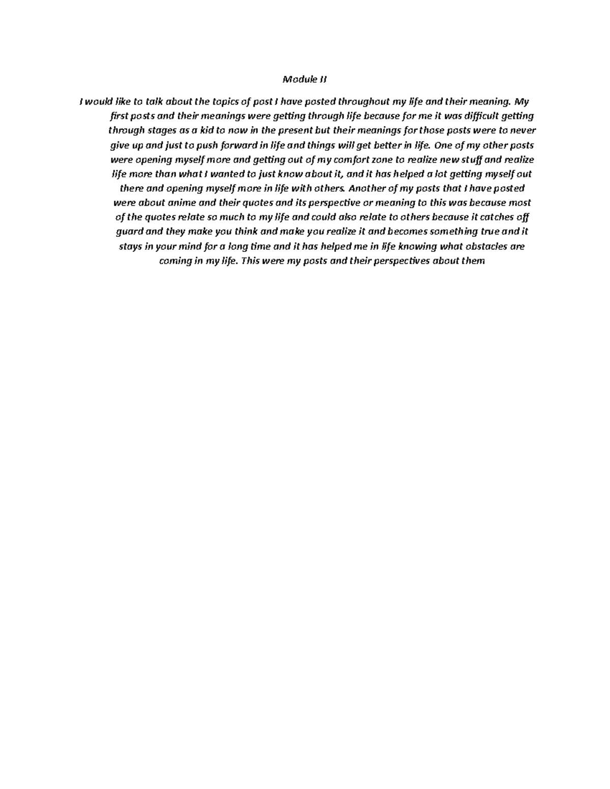 Module 1 week 2 - Essay for a genre analysis - Module II I would like ...