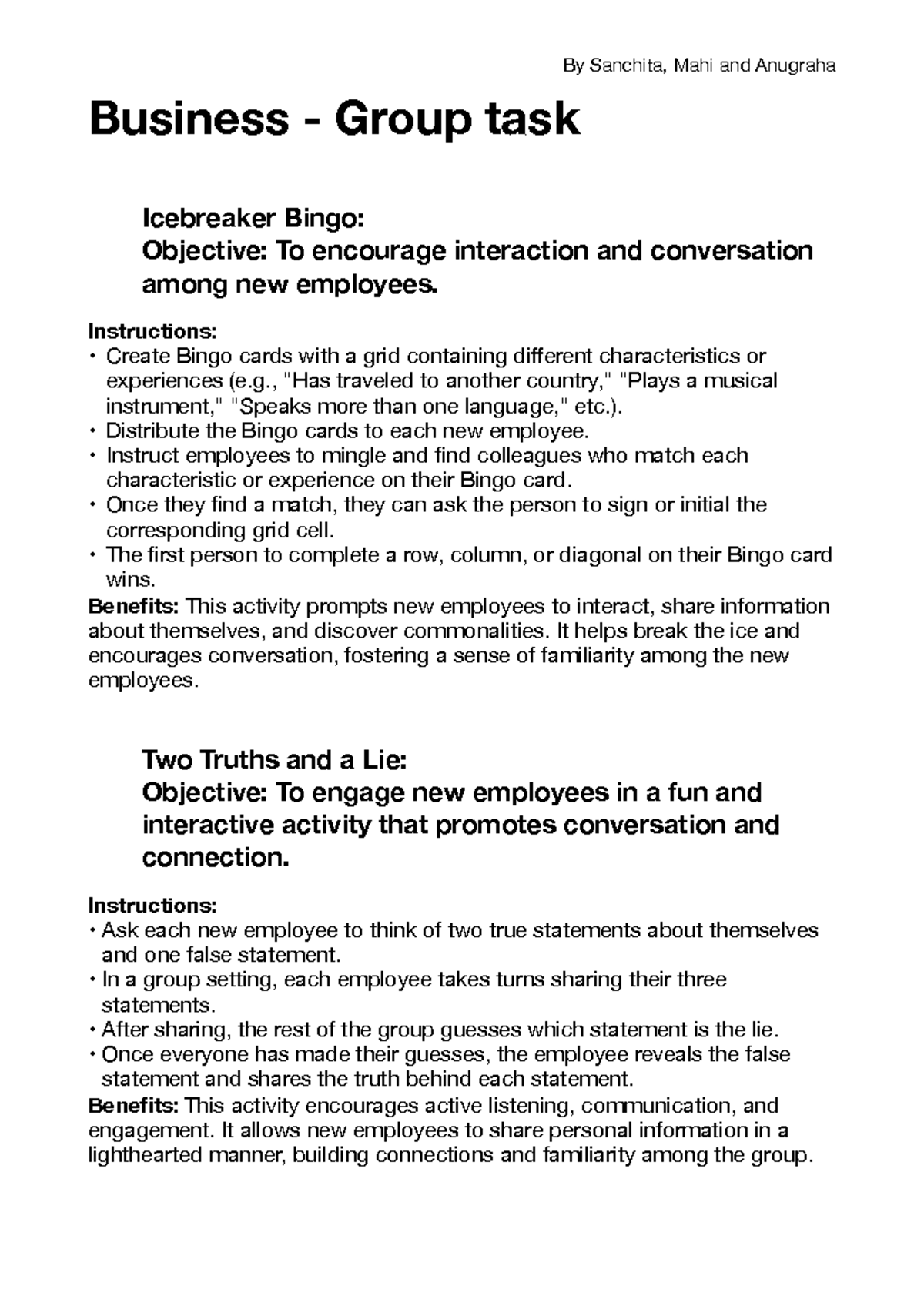 Business - Group task - By Sanchita, Mahi and Anugraha Business - Group ...