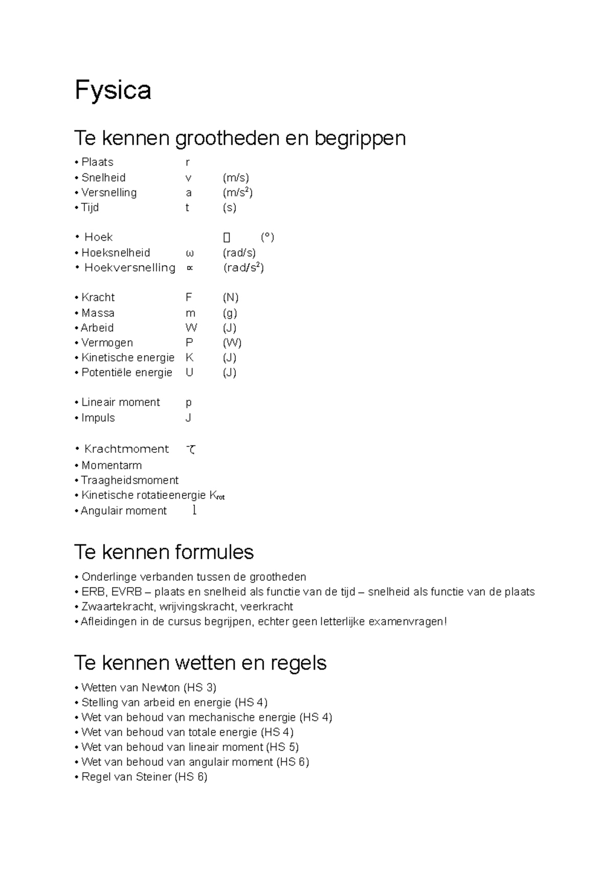 Fys Barbara - Fysica Te kennen grootheden en begrippen Plaats r ...