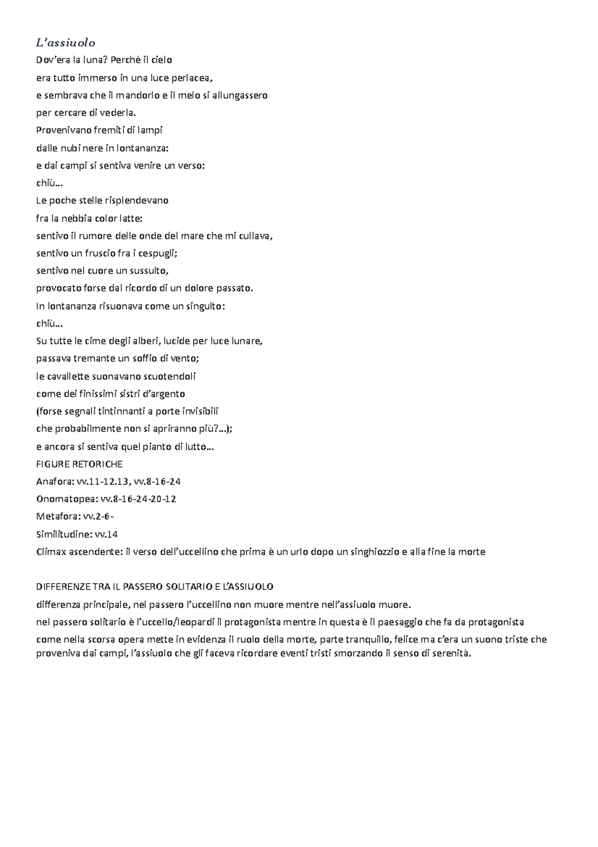 L'assiuolo - parafrasi con figure retoriche e commento - L'assiuolo Dov ...
