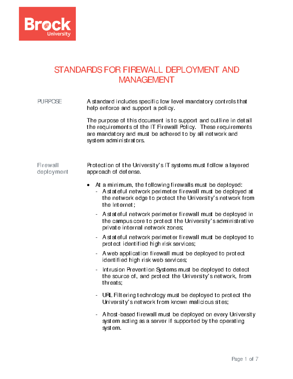 Standards for Firewall Deployment Management - Page 1 of 7 STANDARDS ...