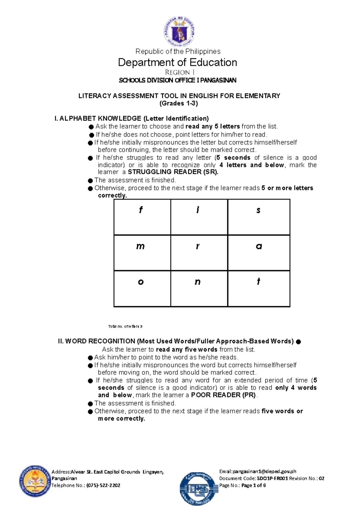 Grades 1 to JHS Reading- Assessment-TOOL-IN- English-2021-2022 ...