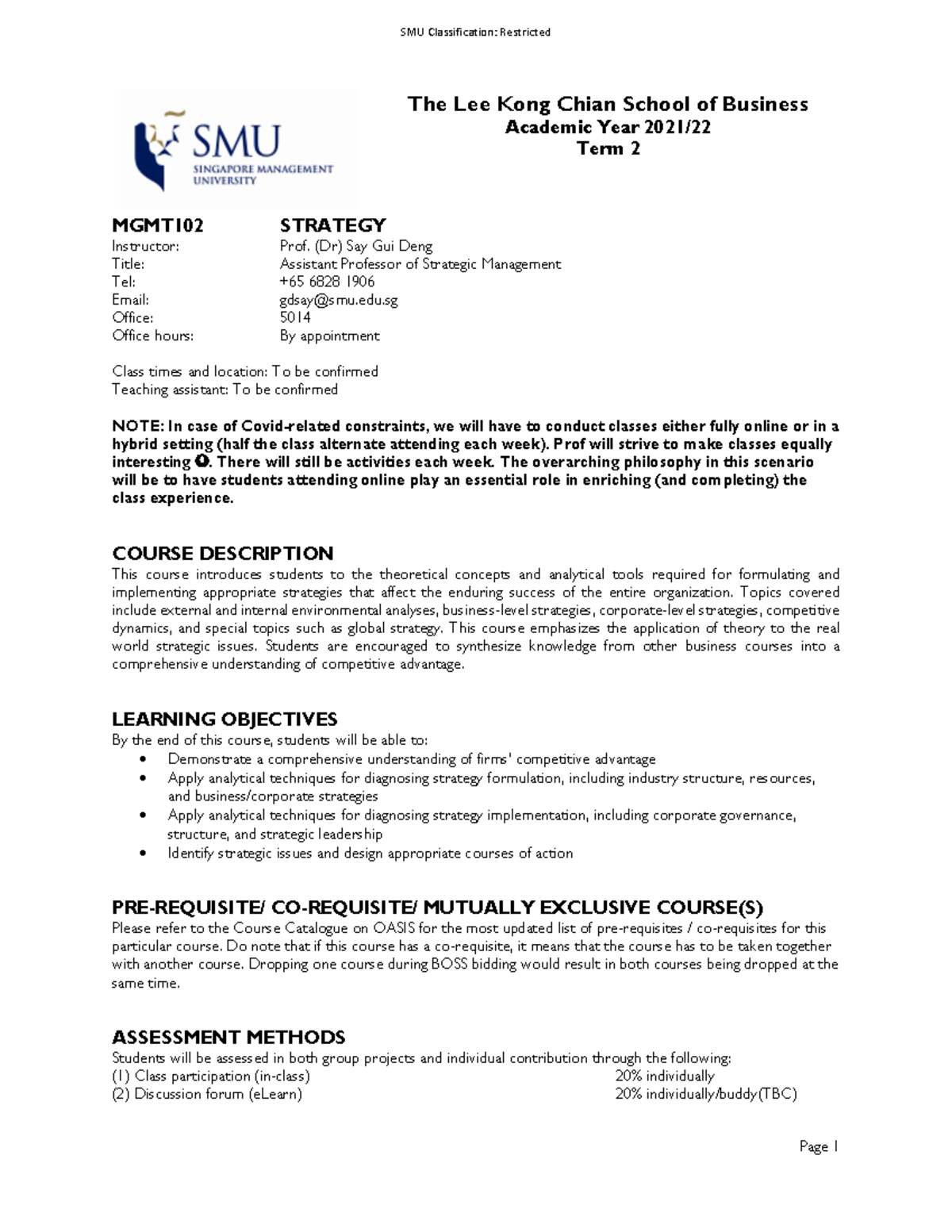 Strategy Course Outline - MGMT102 - Studocu