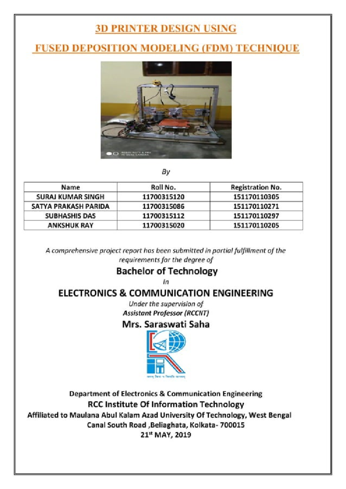 3d printer project report - Mechanical engineering - Studocu