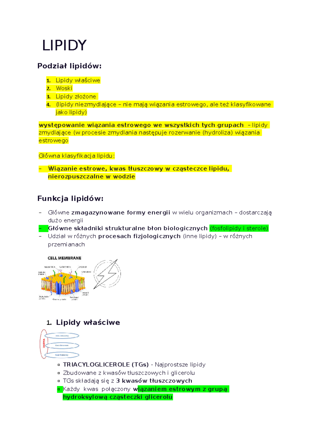 Biochemia-prawie-cała - LIPIDY Podział lipidów: 1. Lipidy właściwe 2 ...