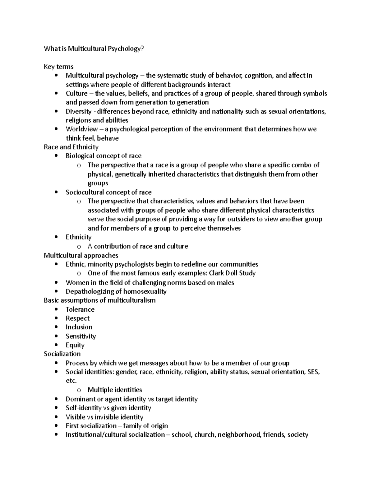Multicultural Psych Notes 1 - What is Multicultural Psychology? Key ...