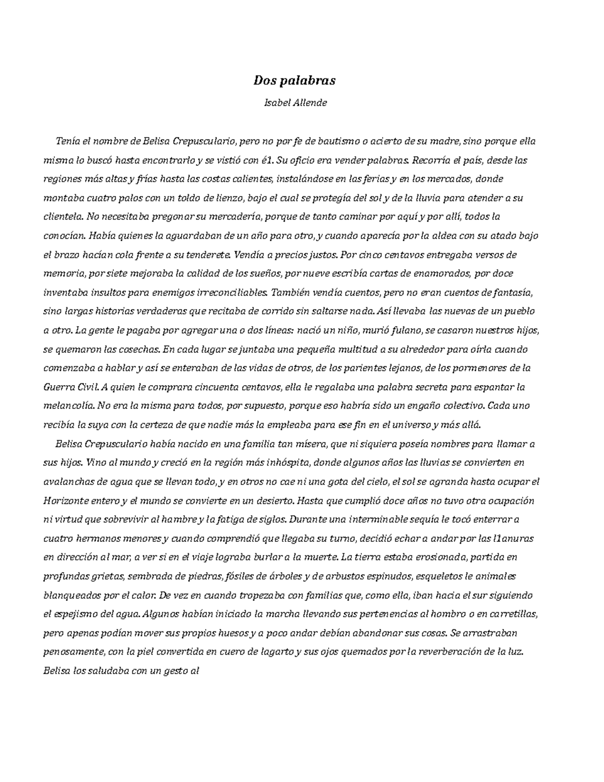DOS Palabras - 000000 - Dos palabras Isabel Allende Tenía el nombre de ...