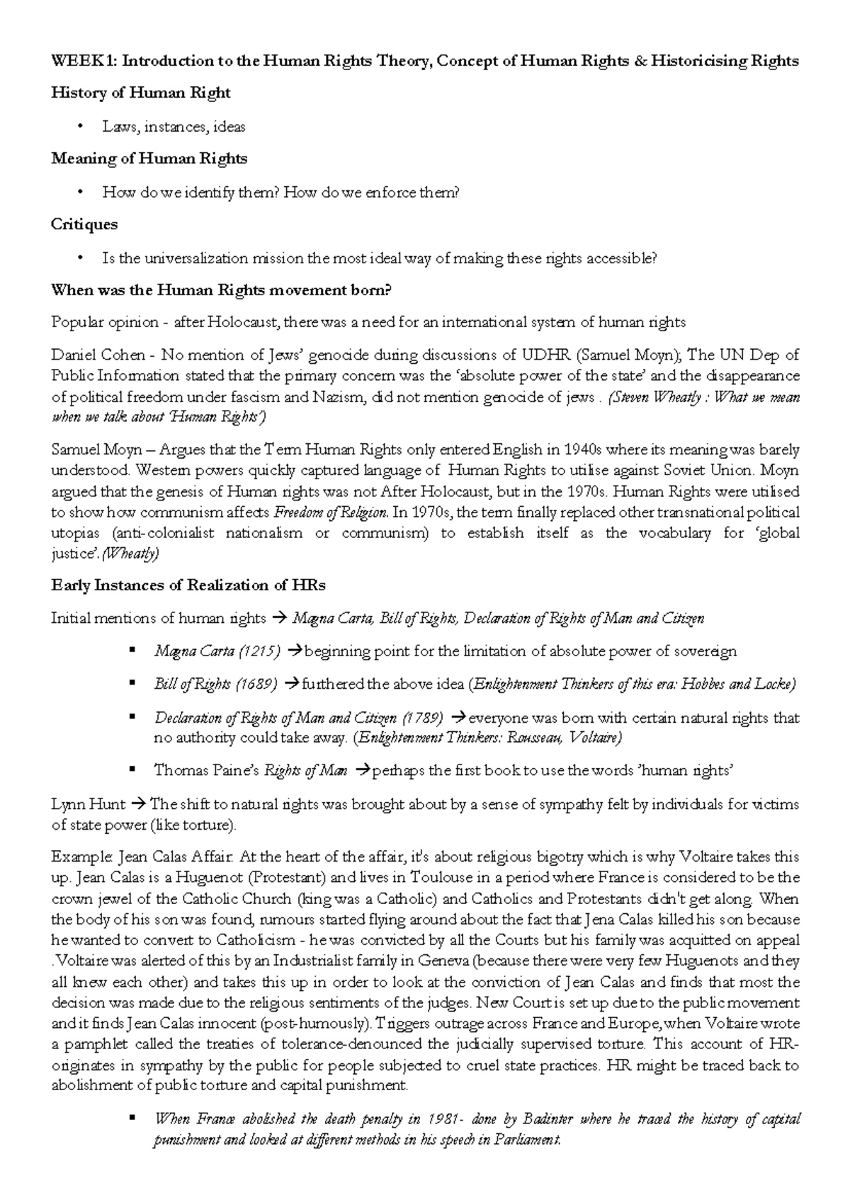 HR Notes - doctor - WEEK 1: Introduction to the Human Rights Theory ...